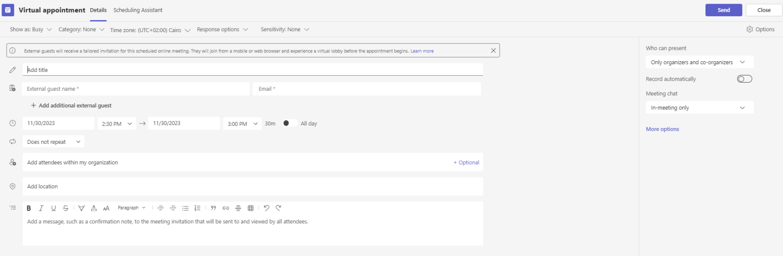 Virtual Appointment in Microsoft Teams